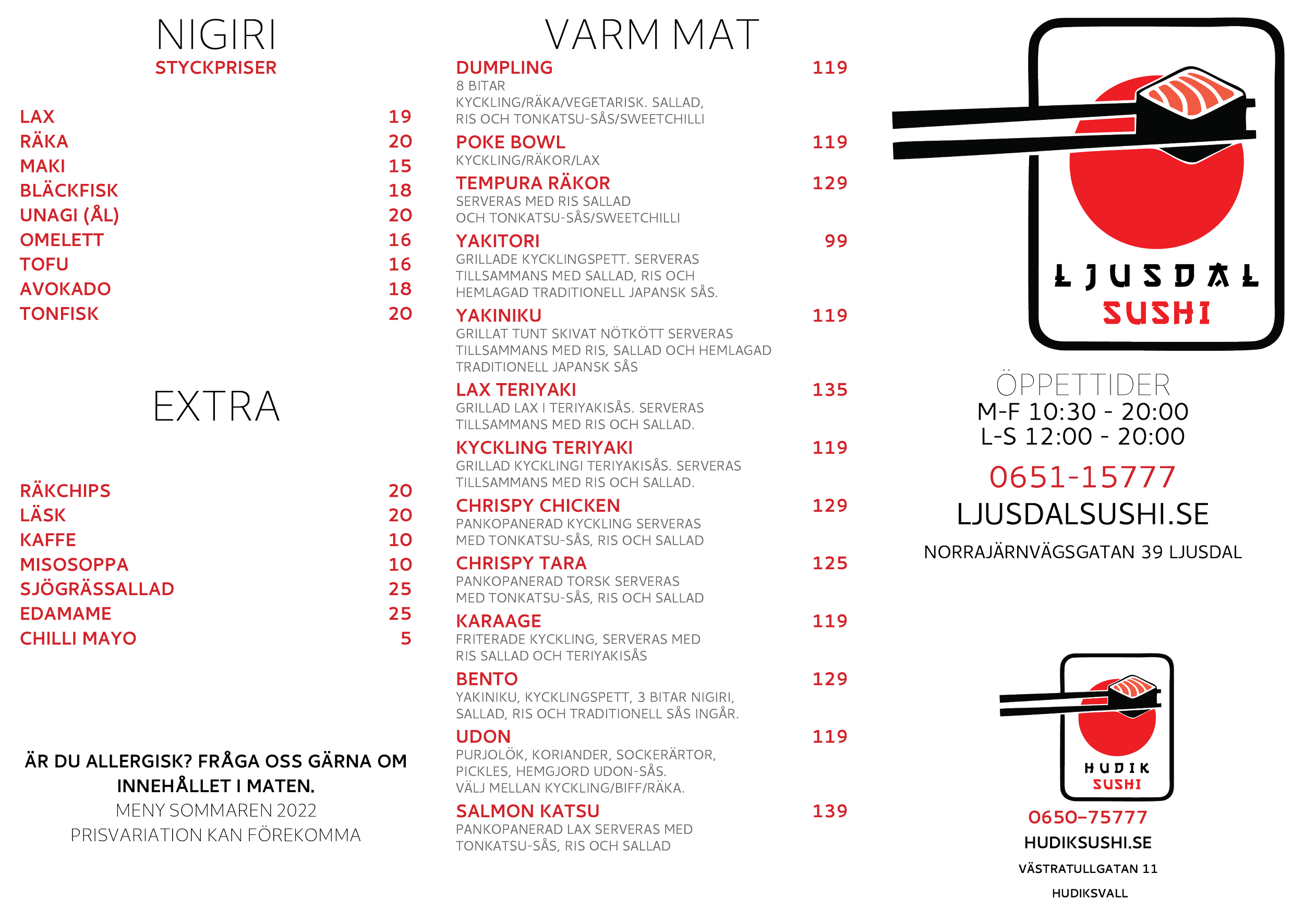 Meny — Ljusdal Sushi