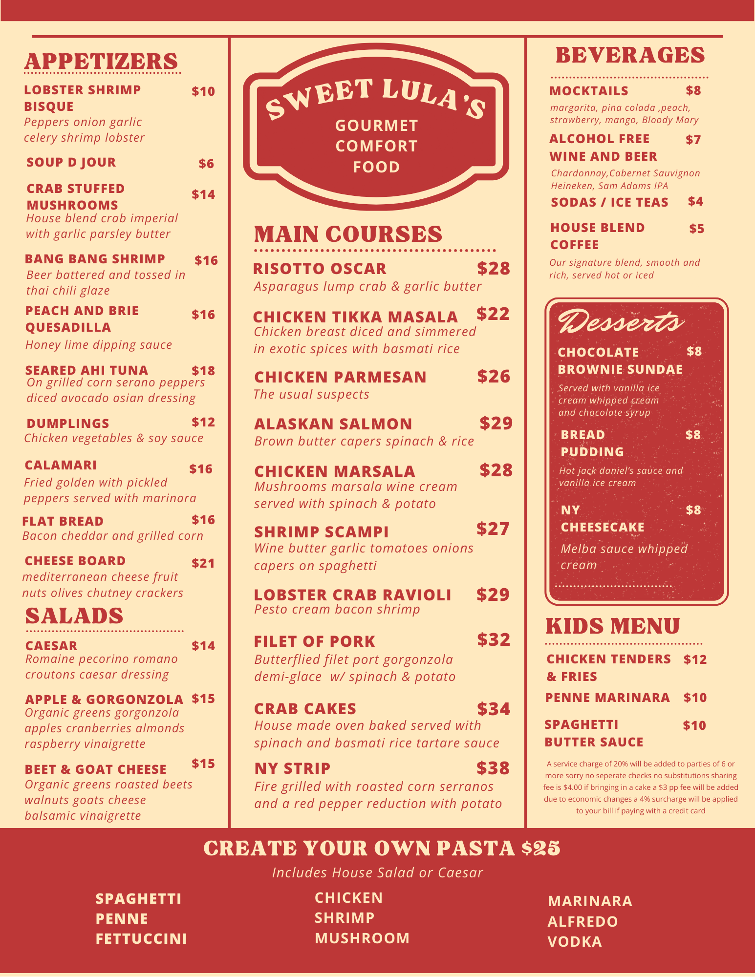 Menu — Sweet Lula's Restaurant