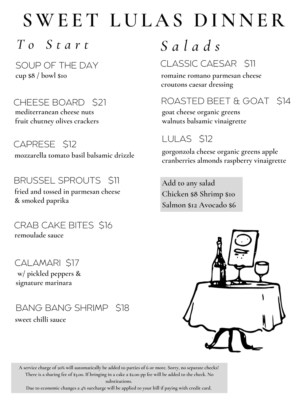 Menu — Sweet Lula's Restaurant