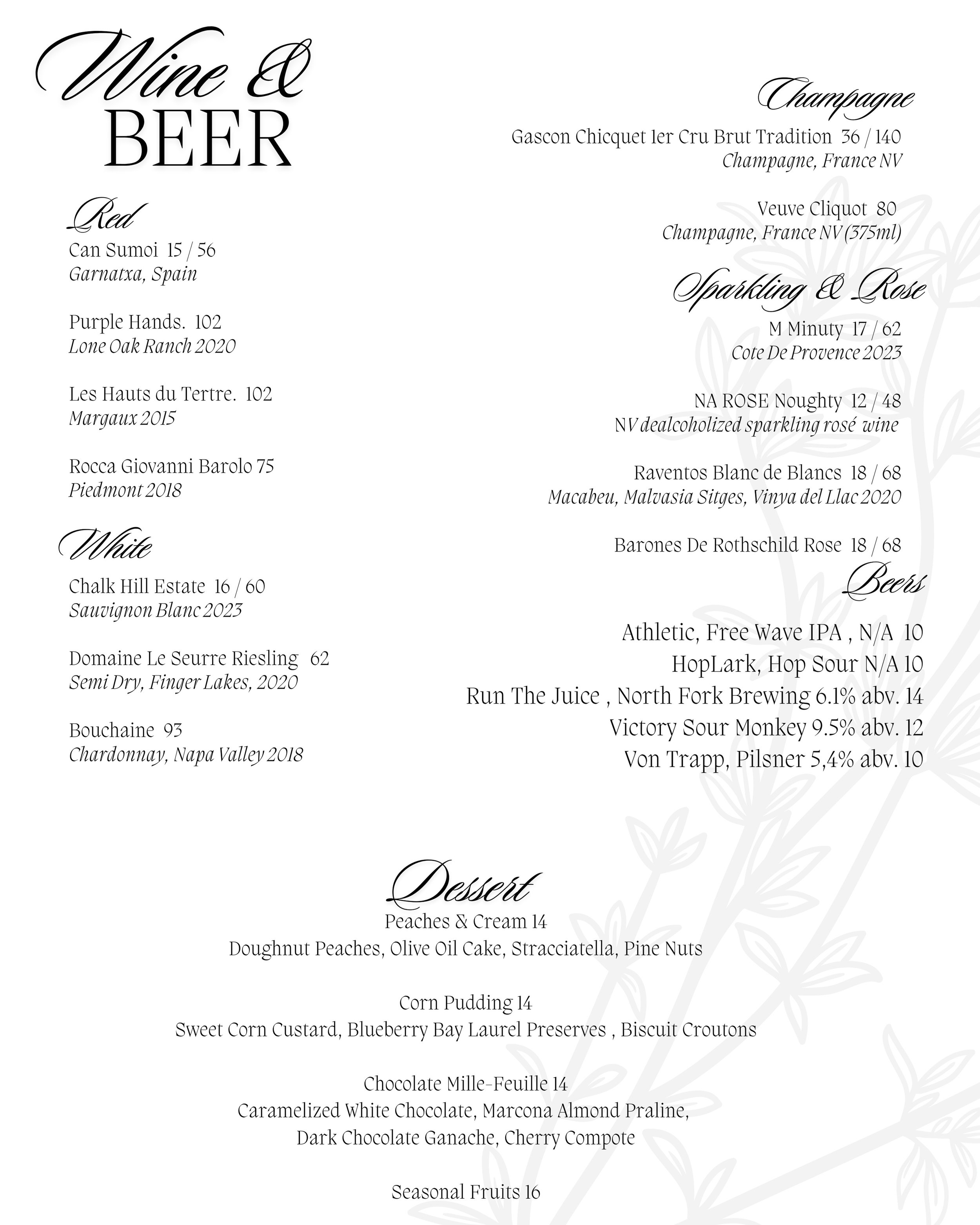 Menu — Thyme Bar | NYC | Flatiron | Cocktail | Speakeasy Bar