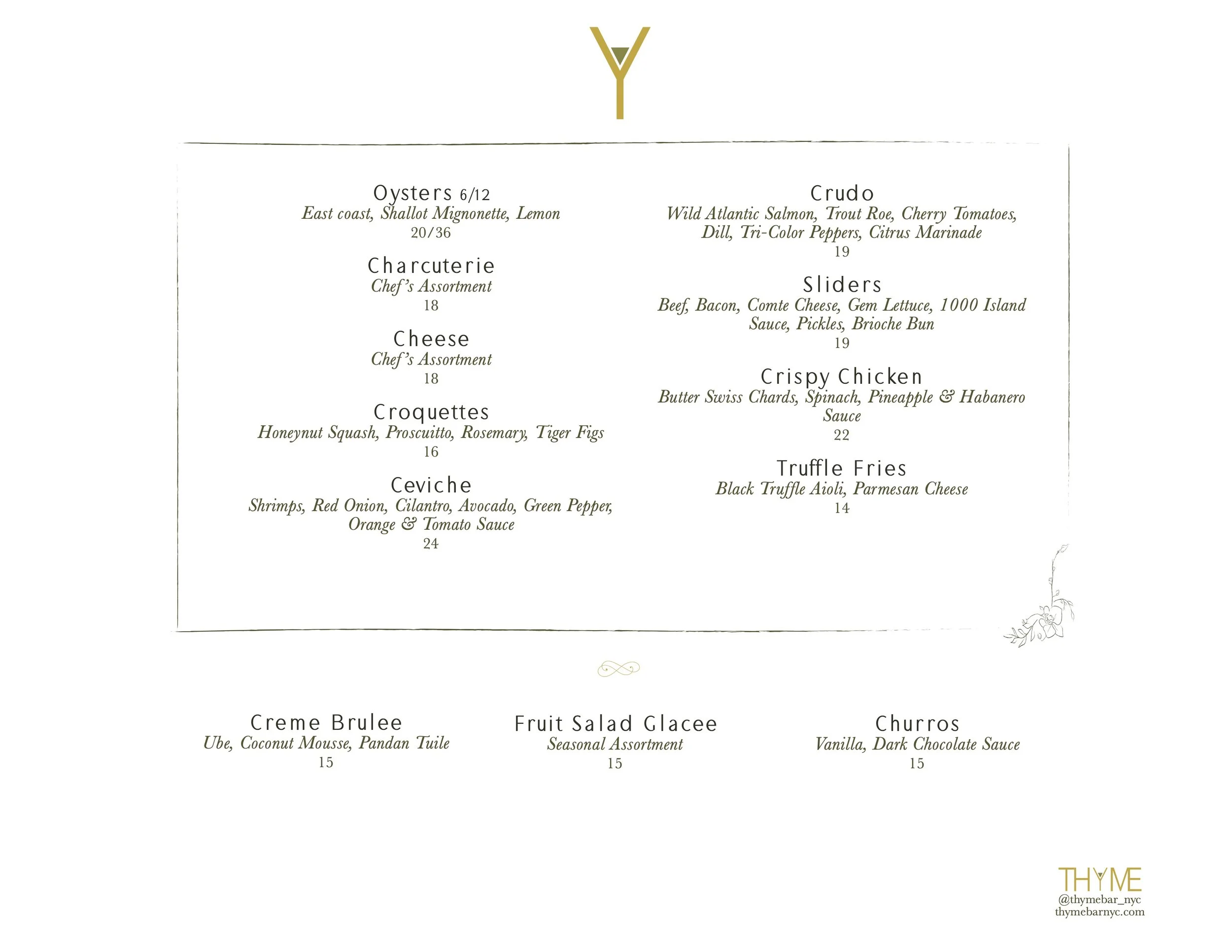 Menu — Thyme Bar | NYC | Flatiron | Cocktail | Speakeasy Bar