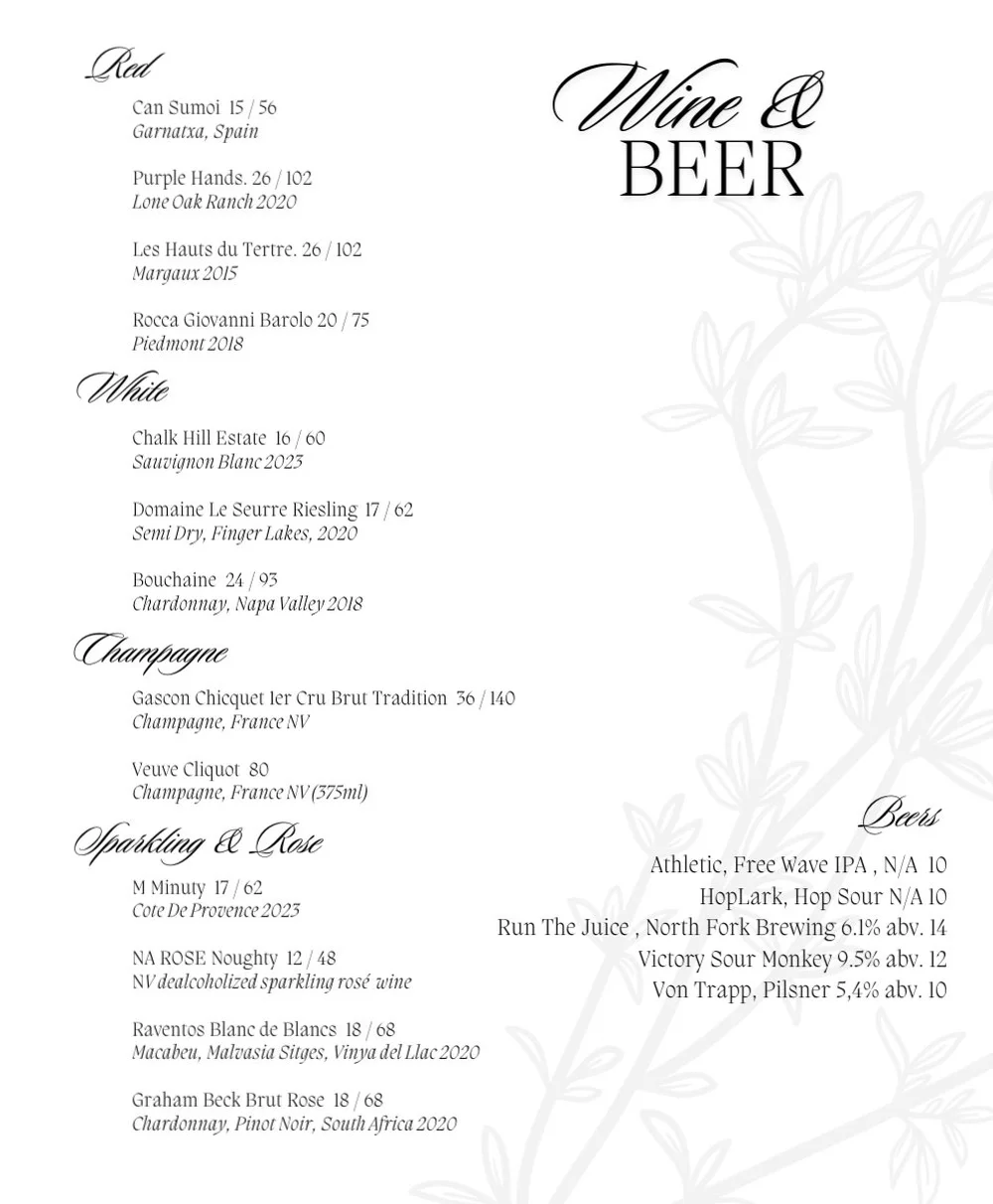 Menu — Thyme Bar | NYC | Flatiron | Cocktail | Speakeasy Bar