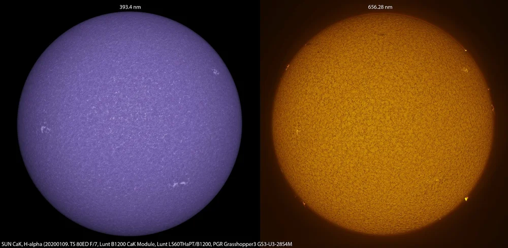 Sun comparison in Cak and Hydrogen Alpha — AAPOD2.COM