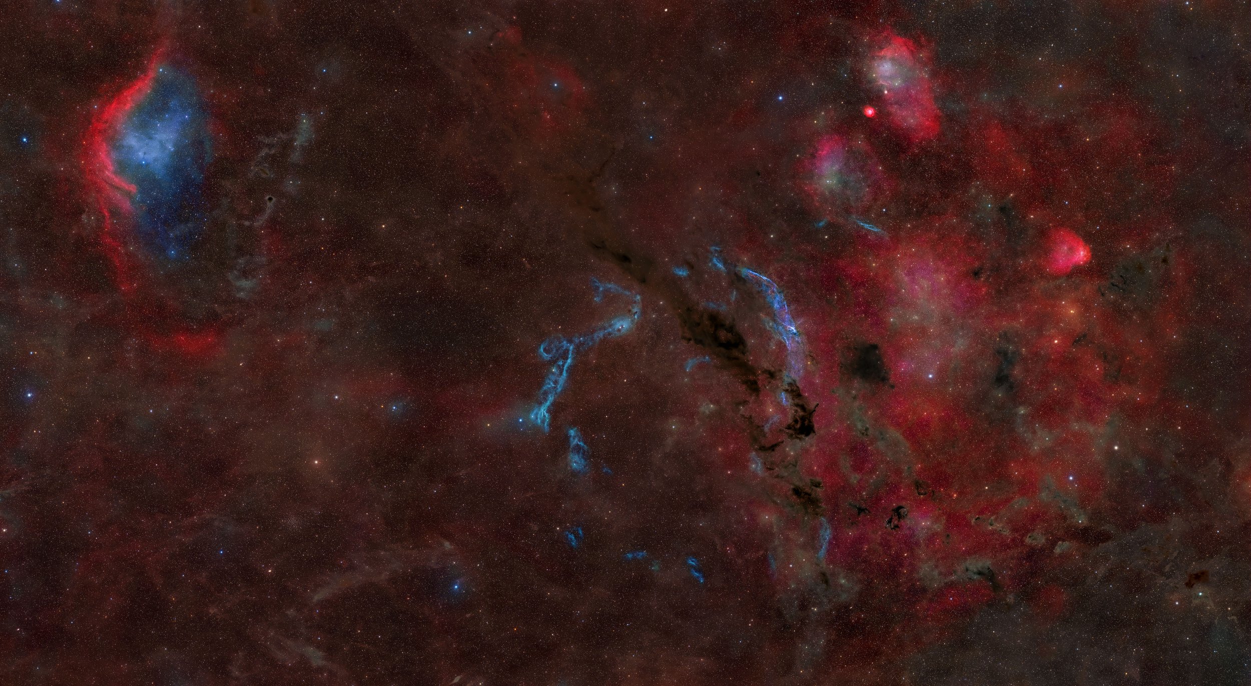 Thor's Lightning (SNR G150.3+4.5), MarSai 1, Sh2-204, 207, 208, and 210 (Three-Panel Mosaic ...