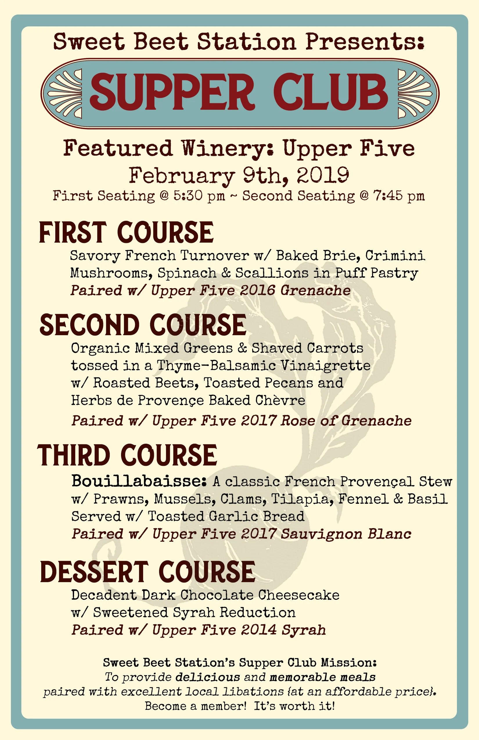 Past Supper Club Menus Home