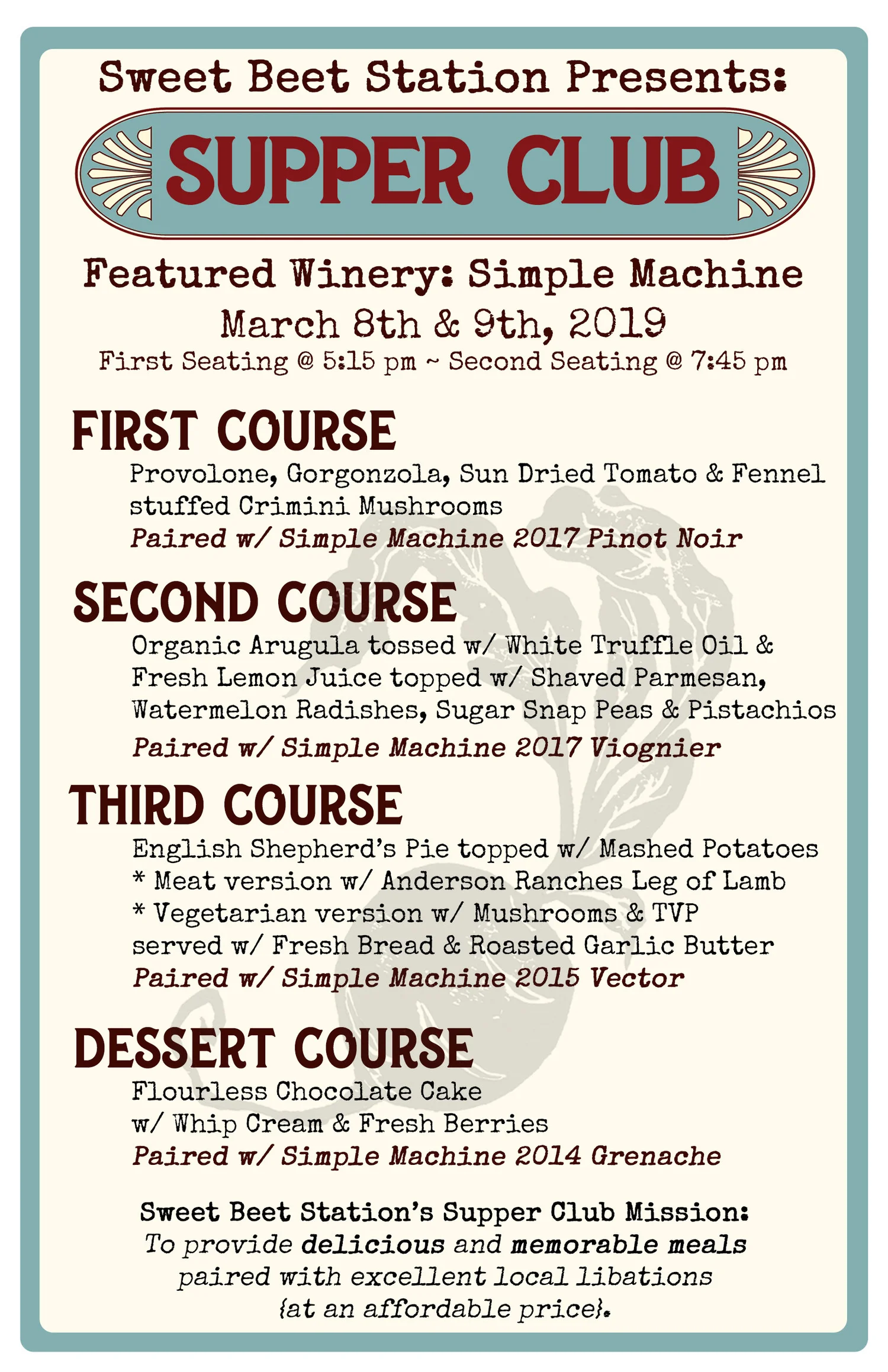 Past Supper Club Menus — Home