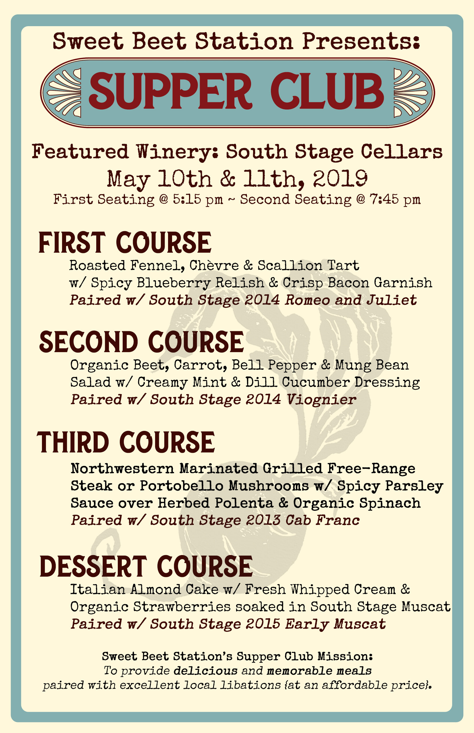 Past Supper Club Menus — Home