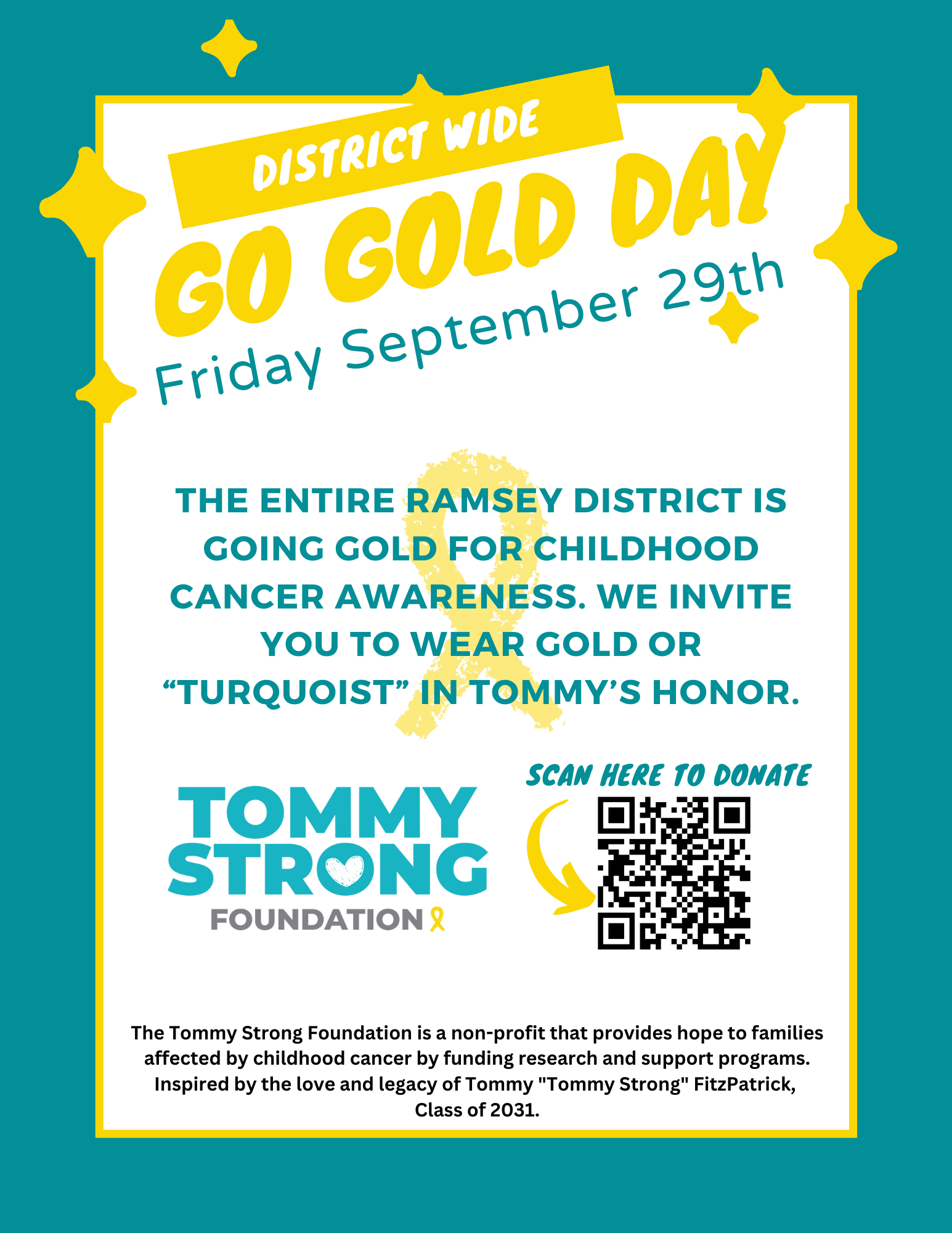 Ramsey School District Goes Gold! — Tommy Strong Foundation Inc.