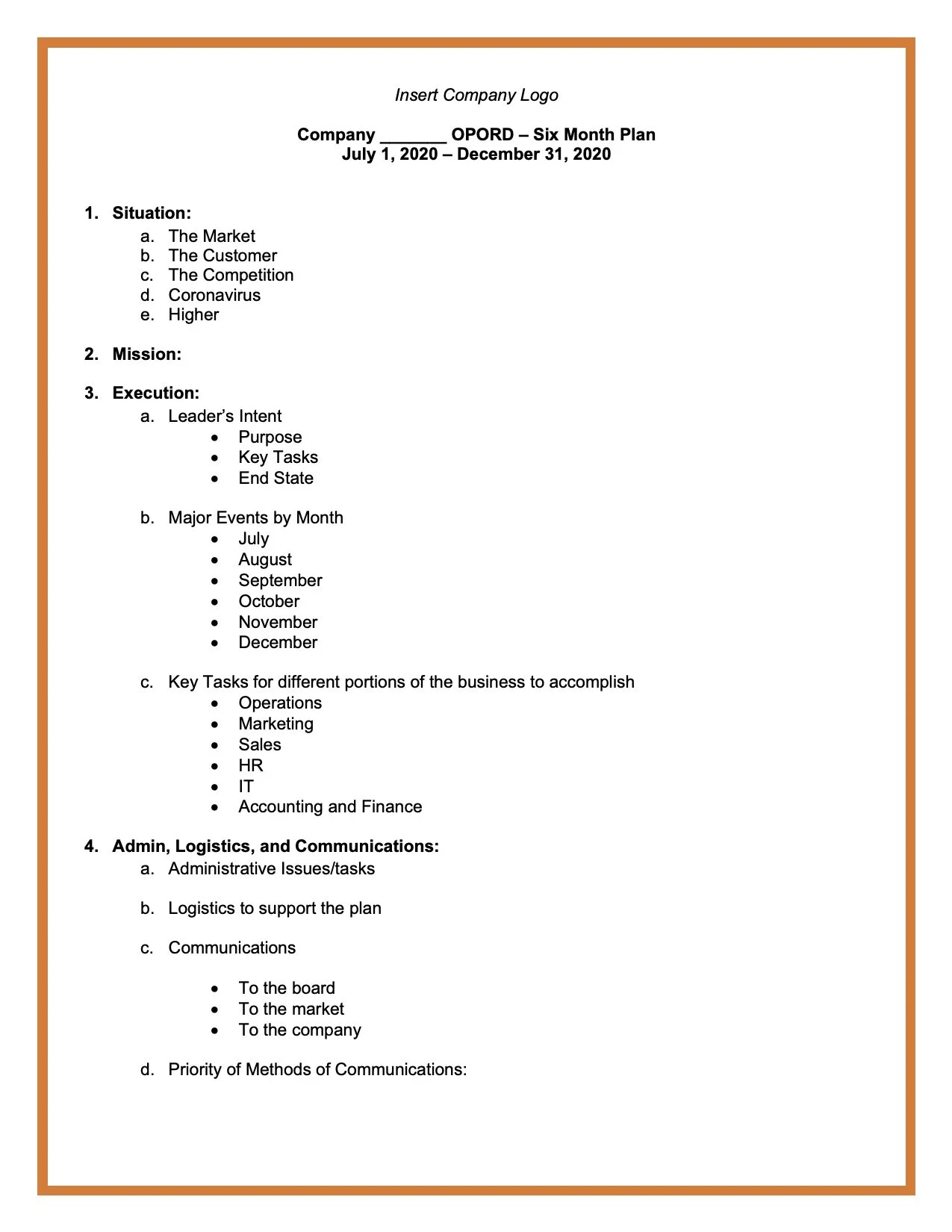 The Operations Order (OPORD -- #30) — The Fivecoat Consulting Group