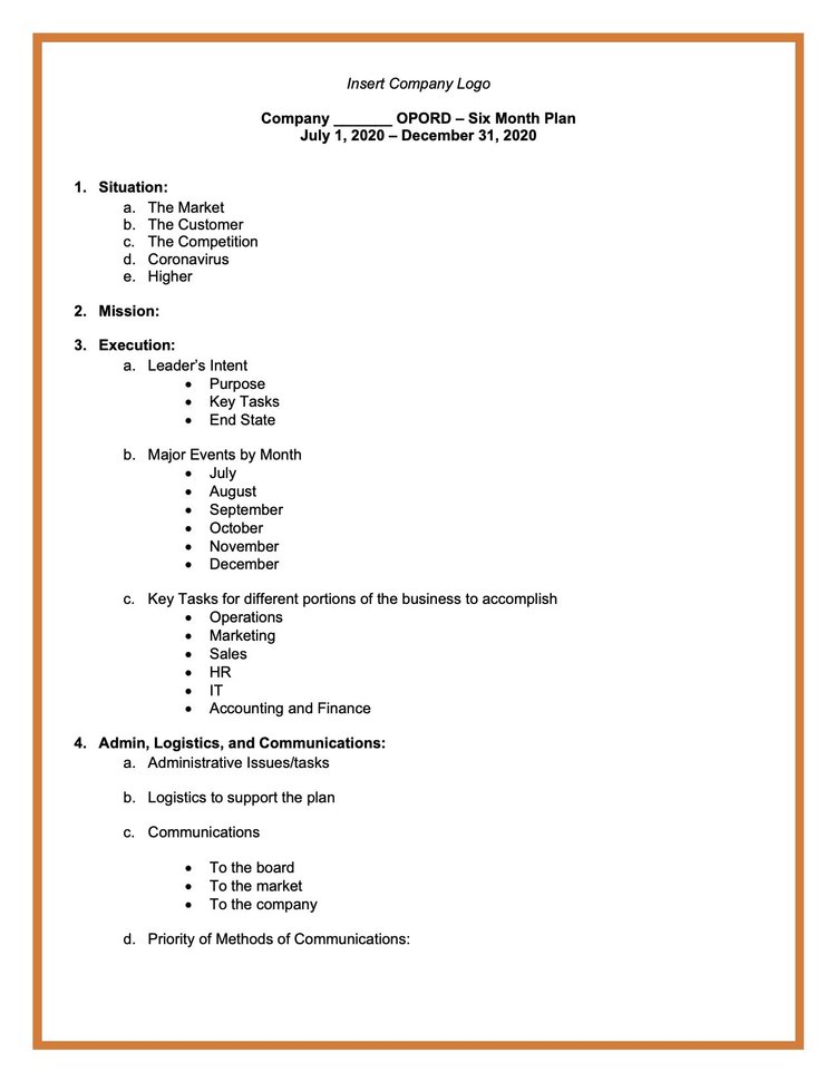 The Operations Order (OPORD -- #30) — The Fivecoat Consulting Group