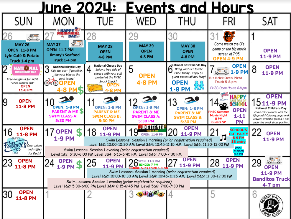 Hours and Calendar — Perry Hall Swim Club