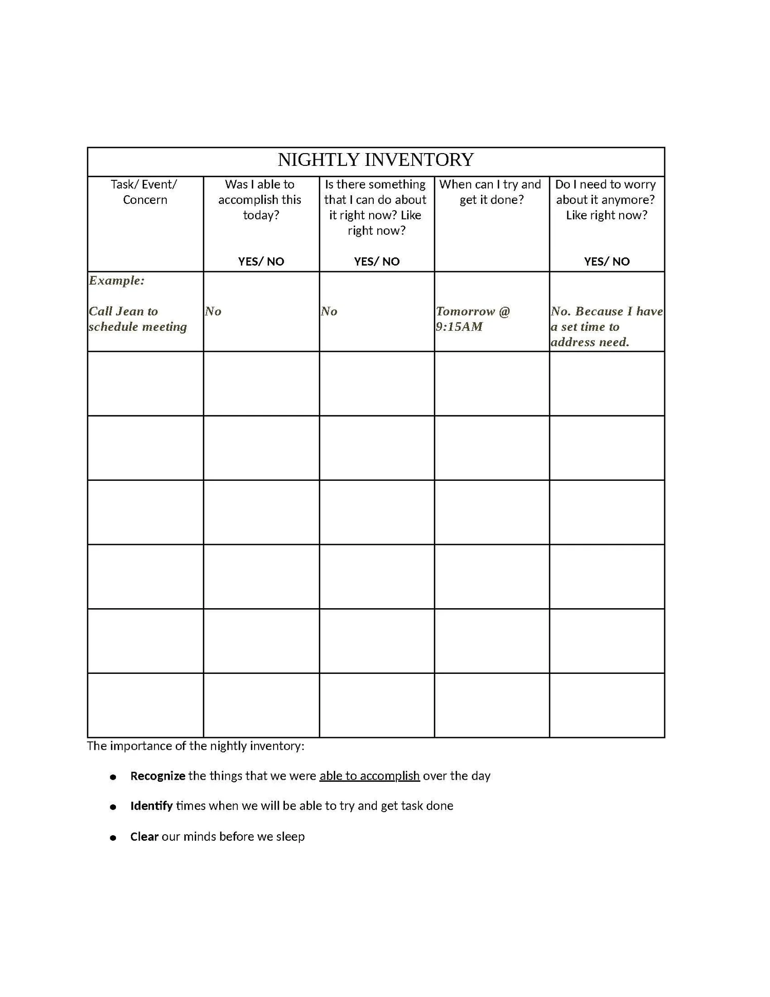 Nightly Inventory — New Paths Counseling, LLC Therapy Services