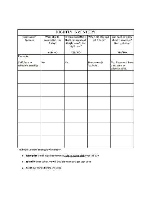 Nightly Inventory — New Paths Counseling, LLC Therapy Services