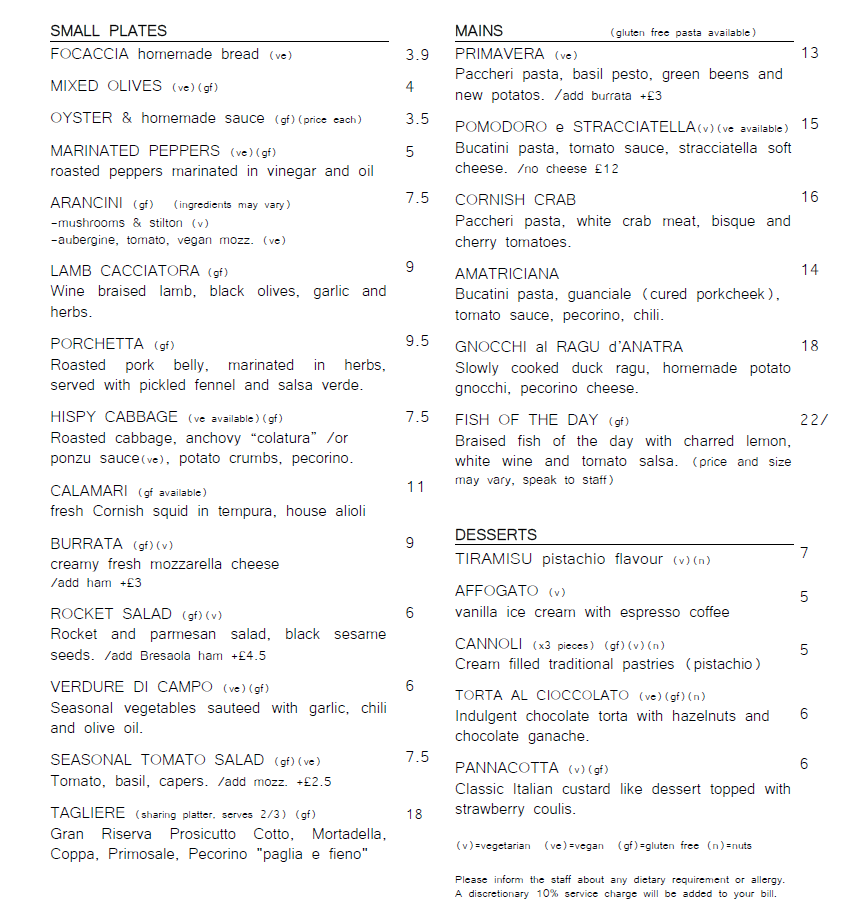 Menu — La Panza