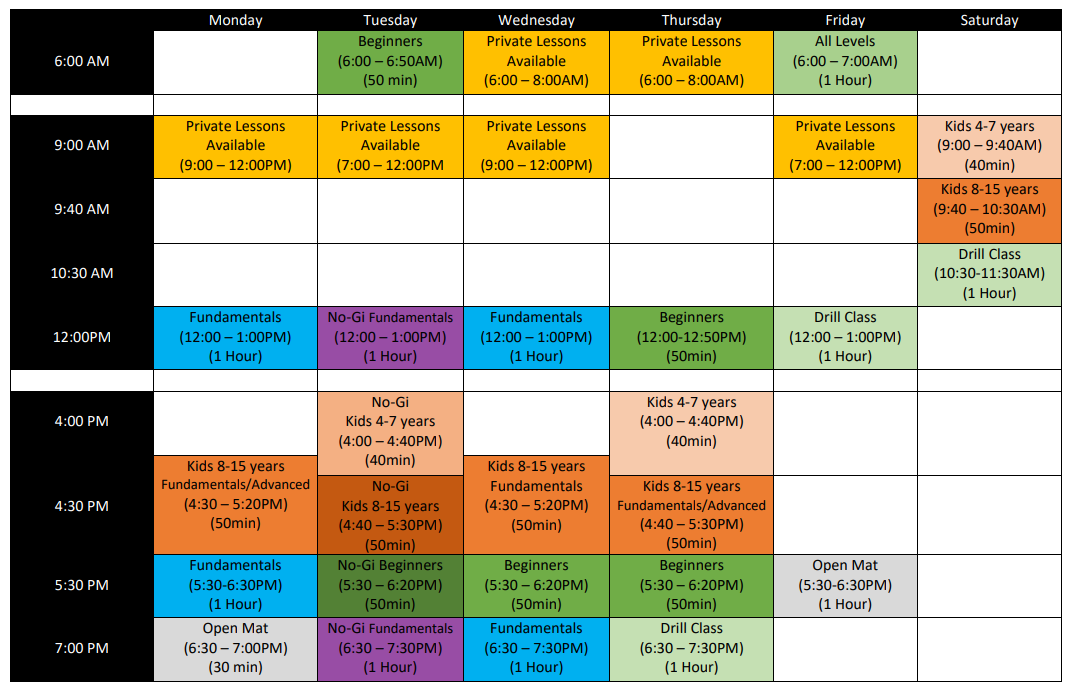 Timetable — Temple bjj