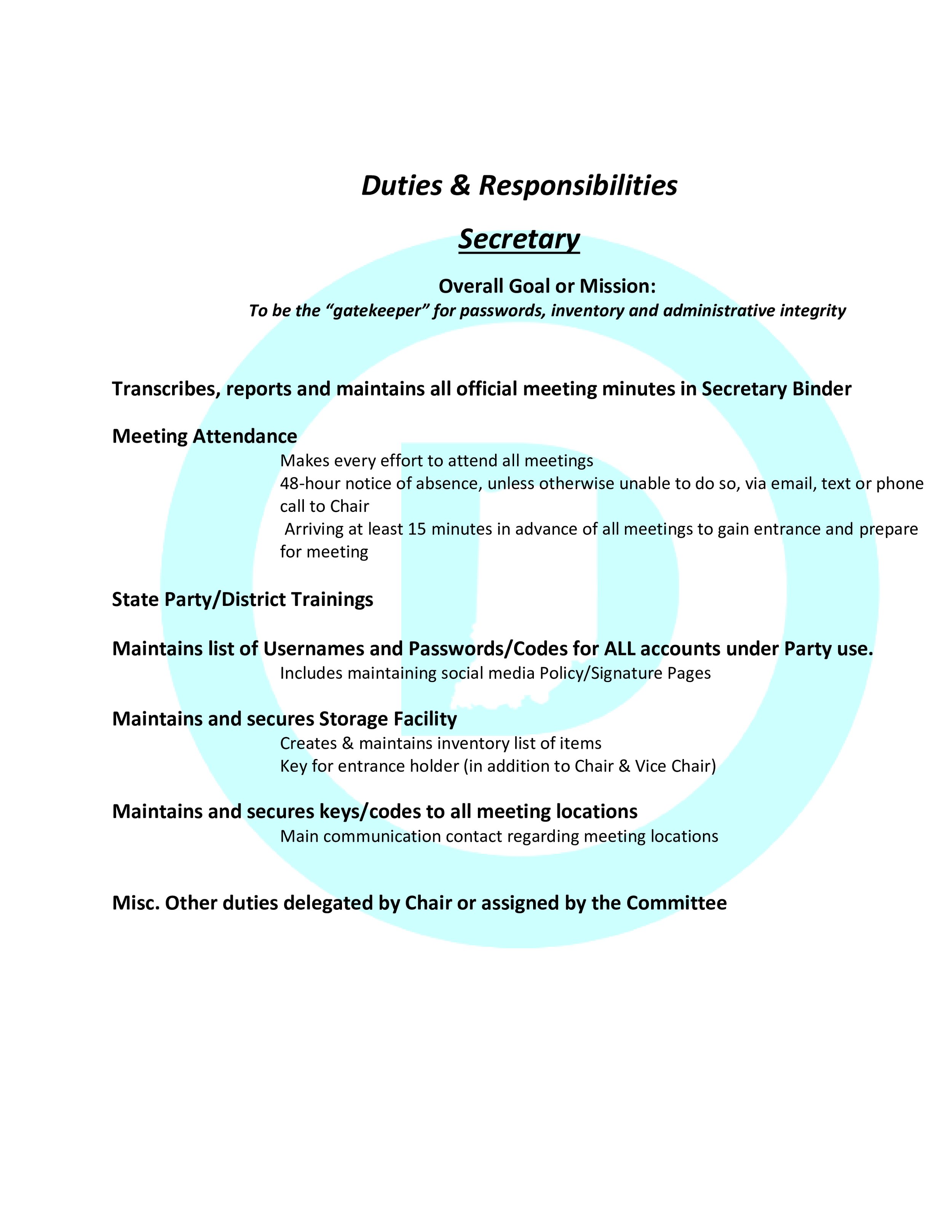 Job Description - Secretary — Hancock County Indiana Democrats