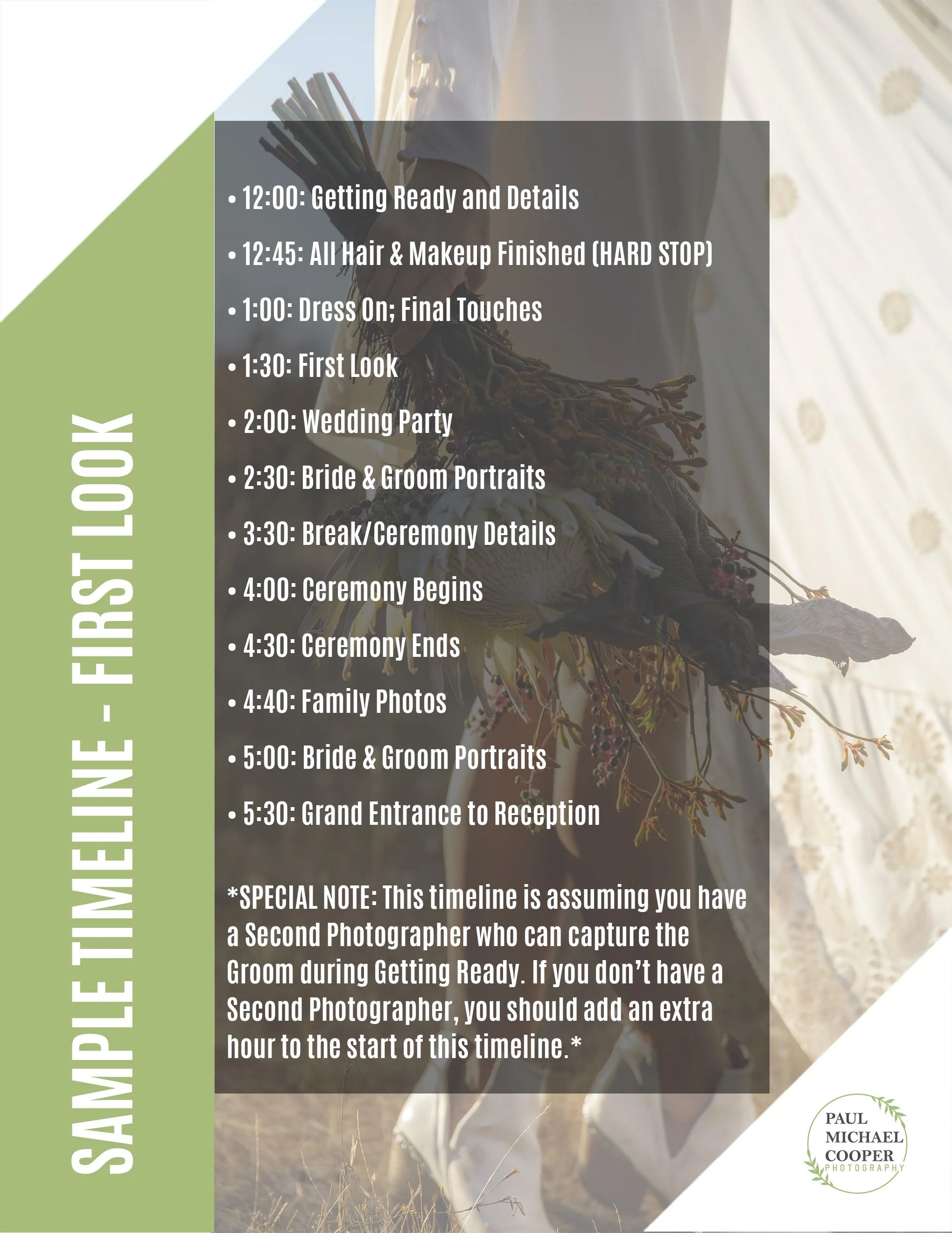 Sample Wedding Timeline - First Look — Paul Michael Cooper Photography ...