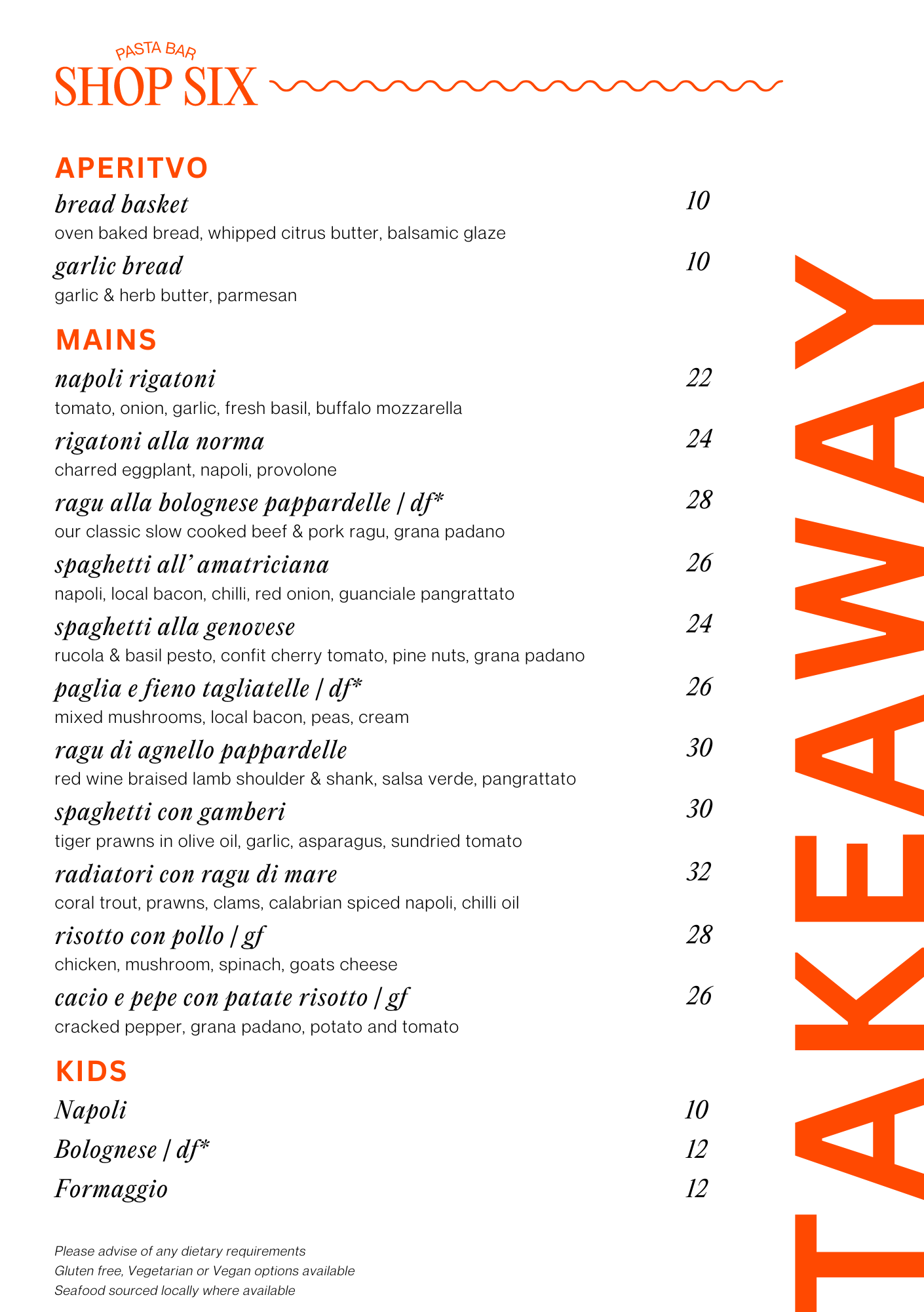 Takeaway — Shop Six Pasta Bar