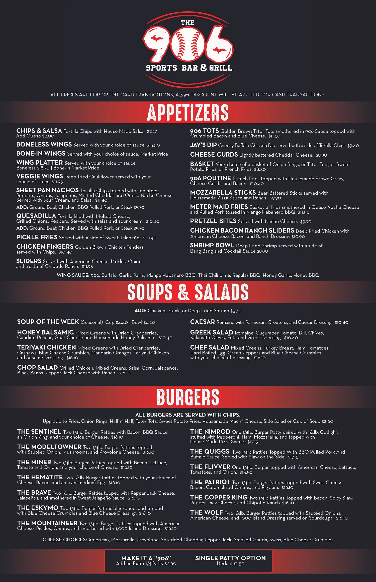 Menu 1 — The 906 Sports Bar and Grill