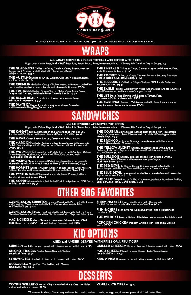 Menu 1 — The 906 Sports Bar and Grill