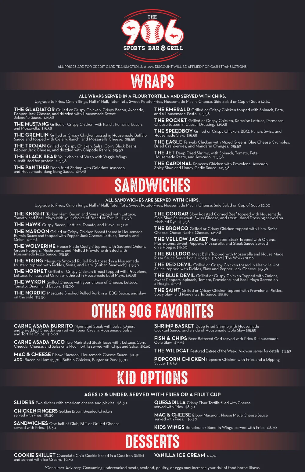 Menu 1 — The 906 Sports Bar and Grill