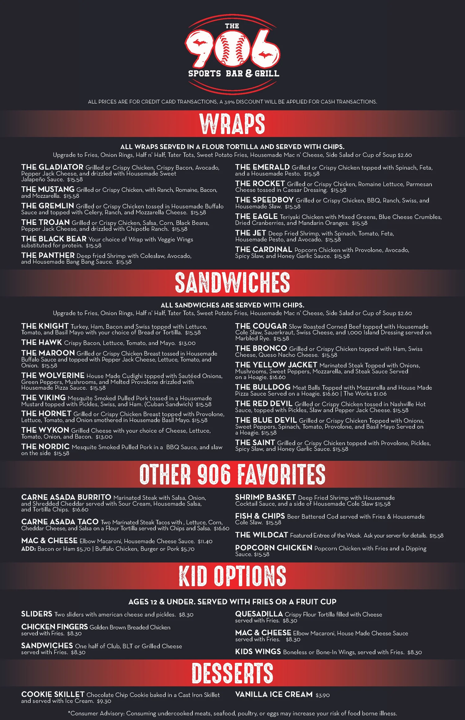 Menu 1 — The 906 Sports Bar and Grill