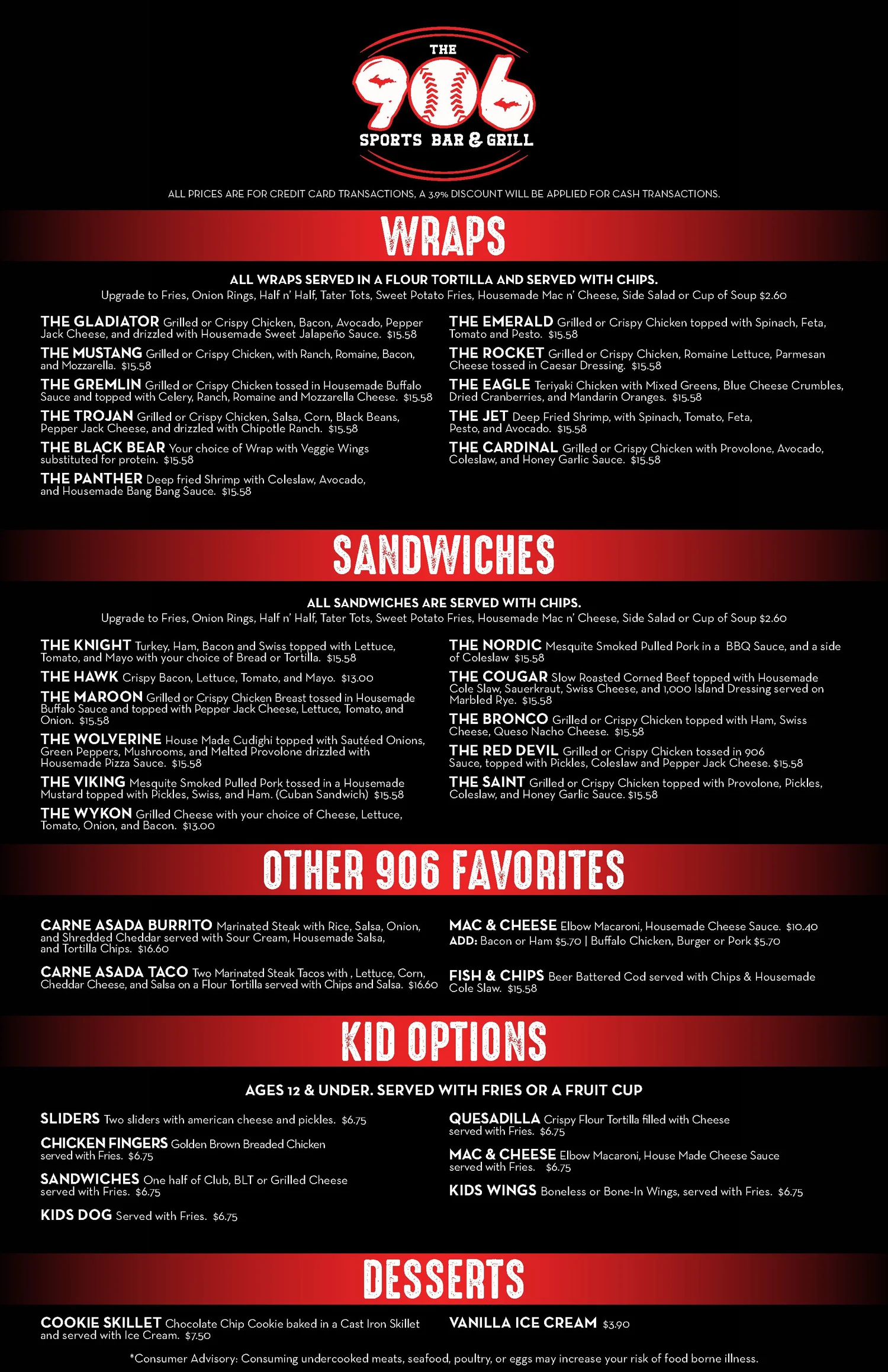 Menu 1 — The 906 Sports Bar and Grill