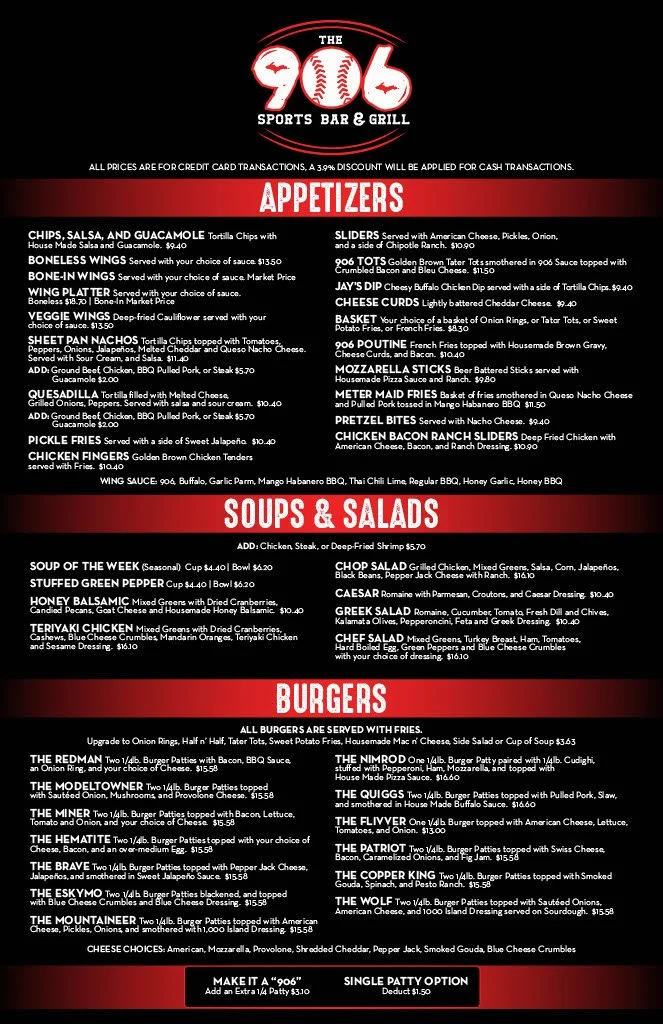 Menu 1 — The 906 Sports Bar and Grill