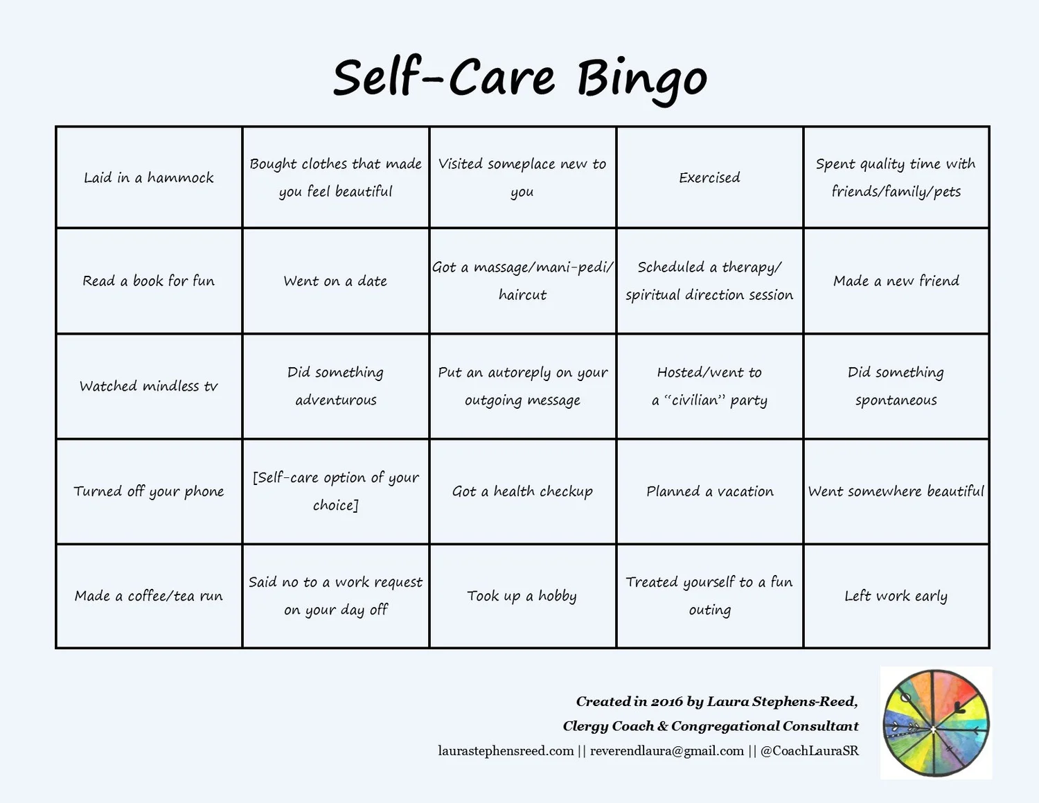 Self-care bingo — Laura Stephens-Reed