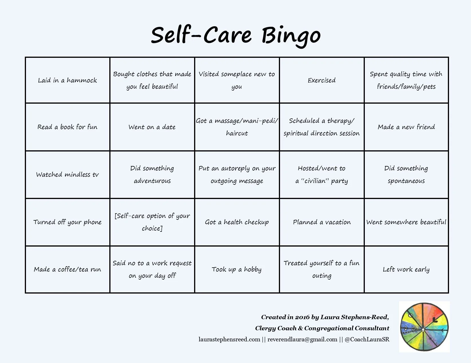 Self-care bingo — Laura Stephens-Reed