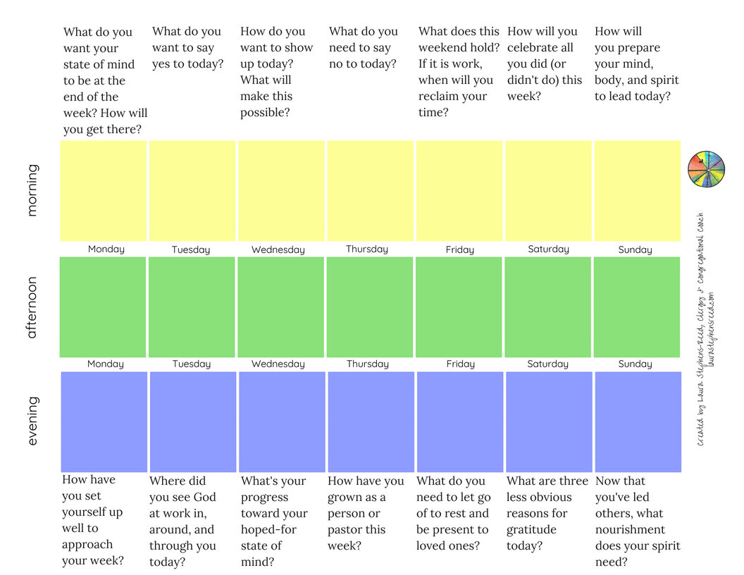 Resource: weekly calendar with reflection prompts — Laura Stephens-Reed