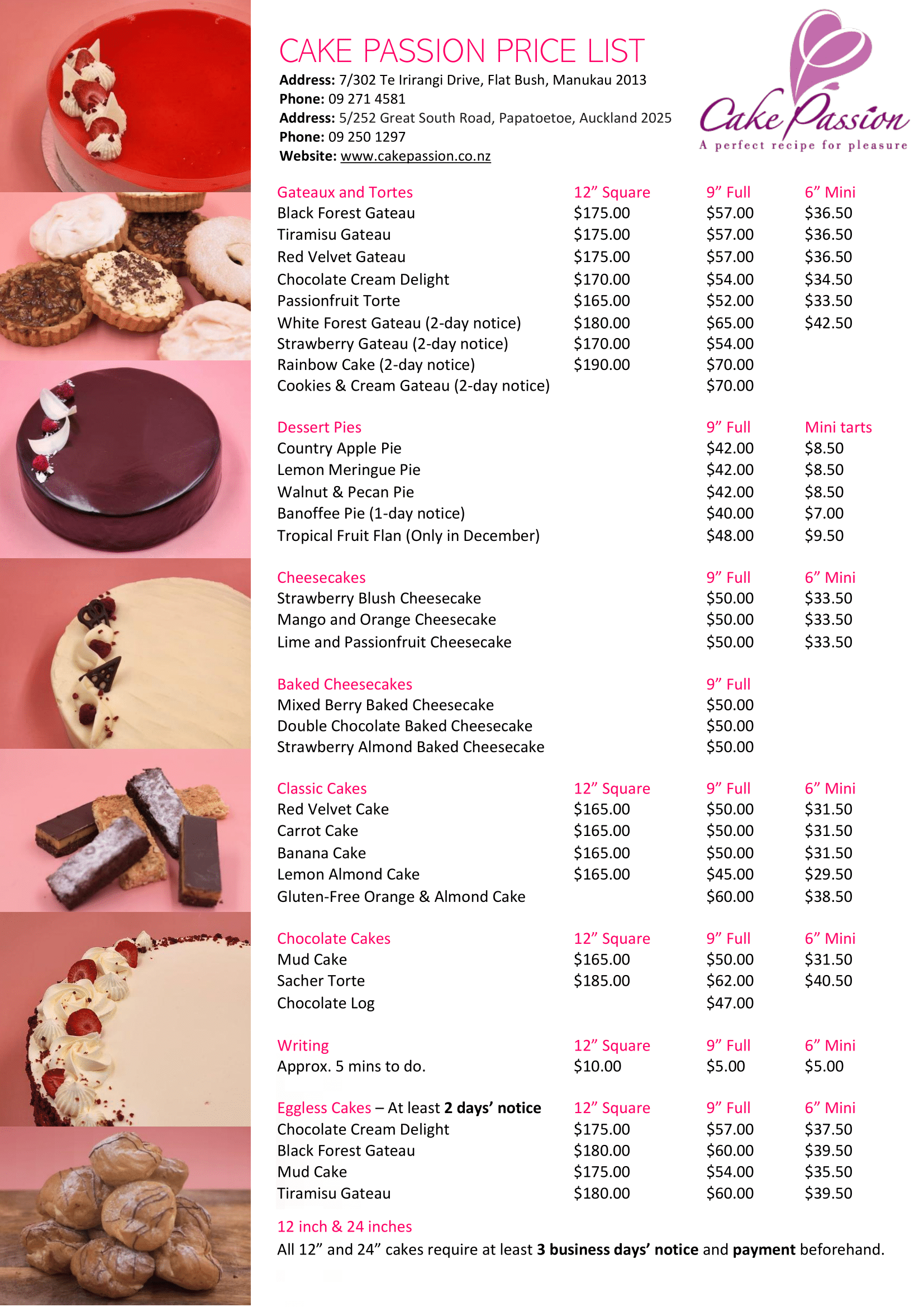 Price List — Cake Passion