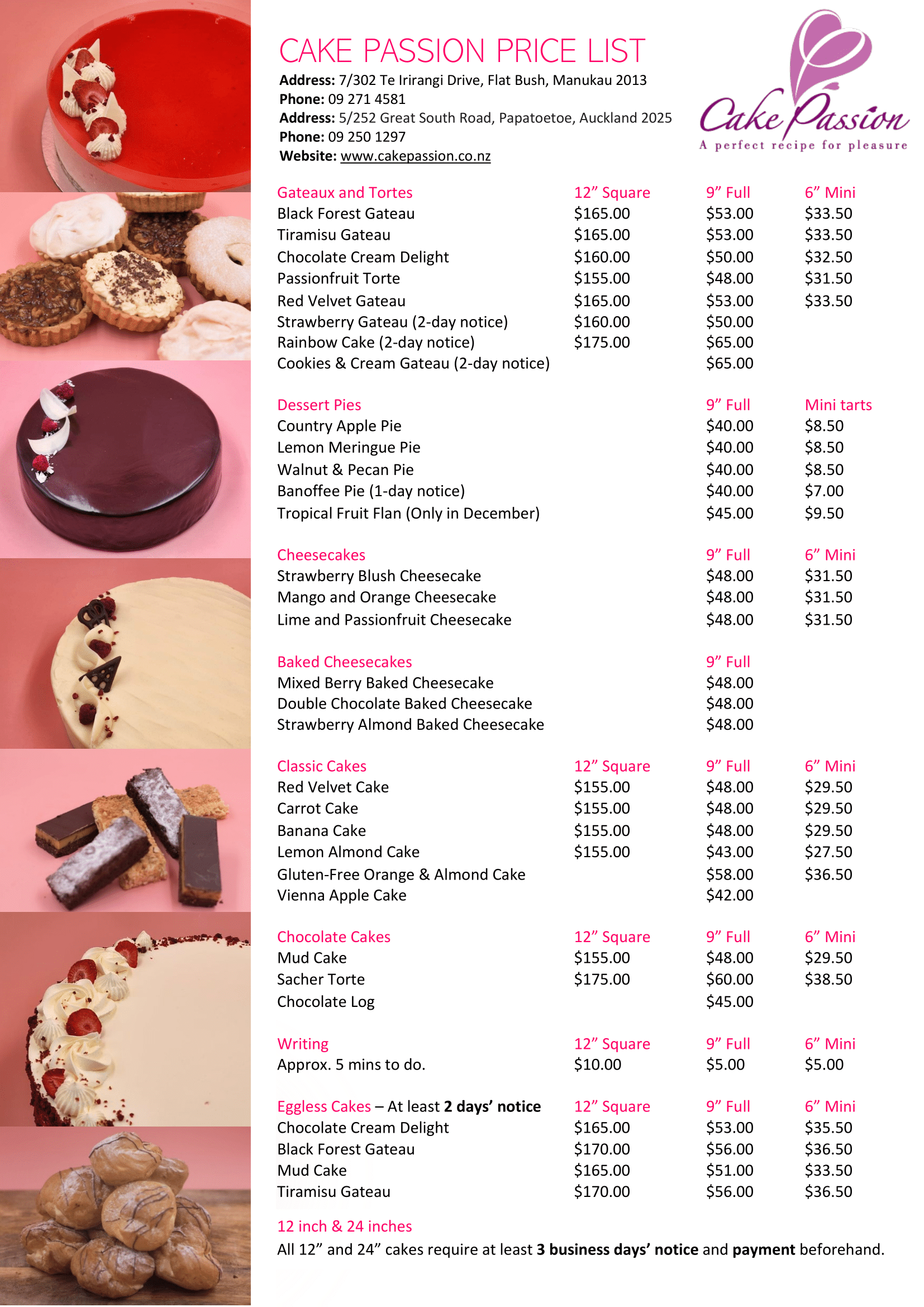 Price List — Cake Passion