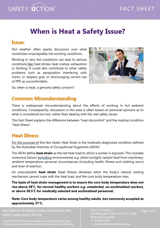Fact Sheet - When is Heat a Safety Issue? — Safety Action