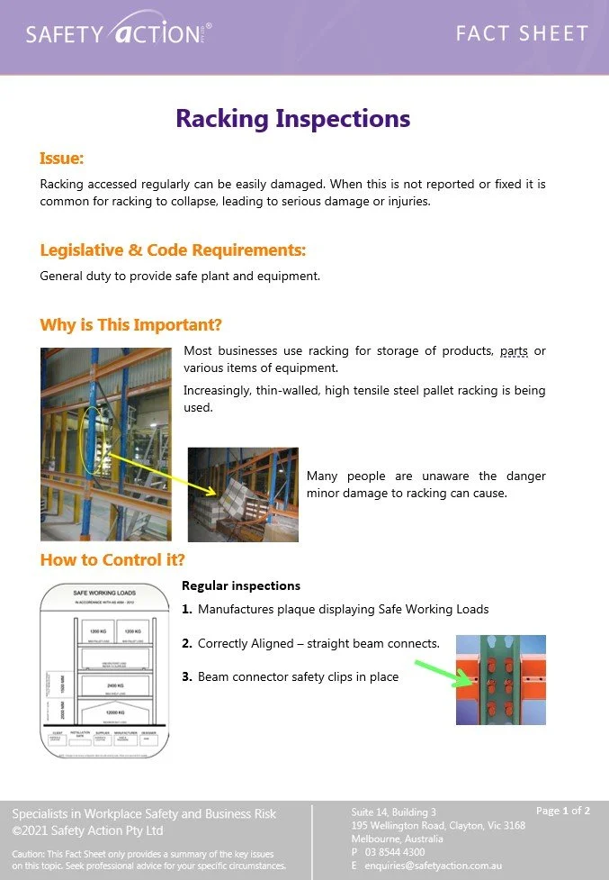 Fact Sheet - Racking Inspections — Safety Action