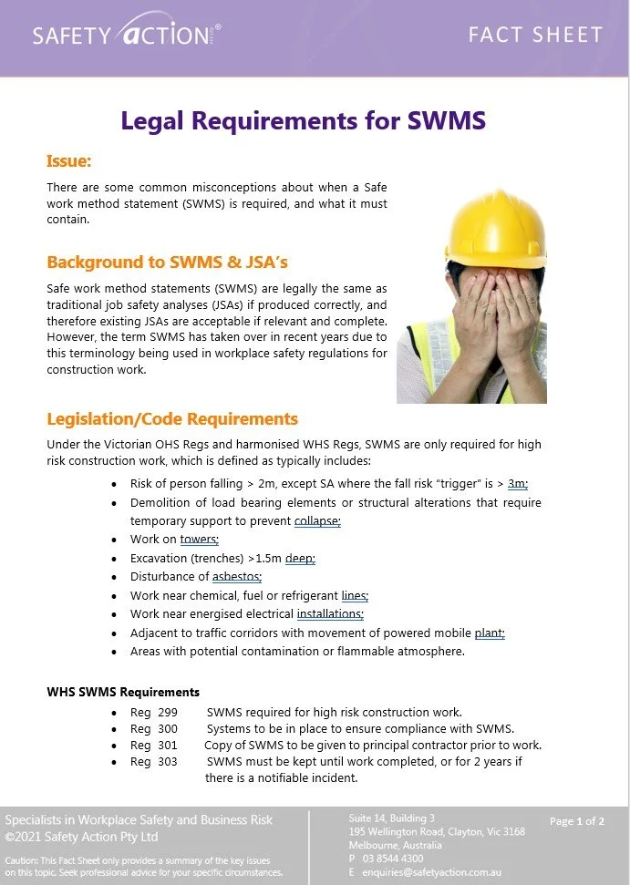 Fact Sheet - Legal Requirements for SWMS — Safety Action