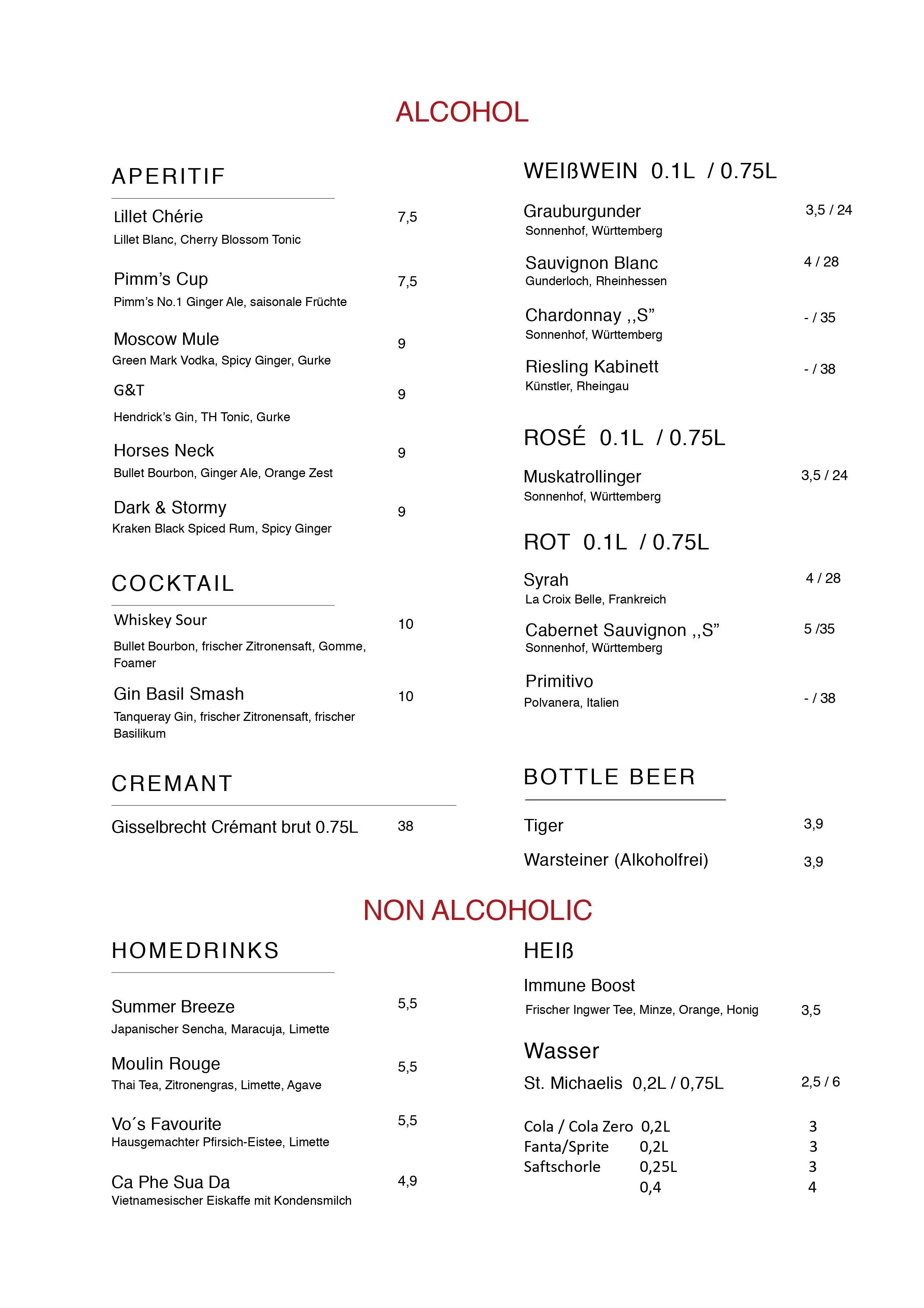 MENU — VO Restaurant & Bar