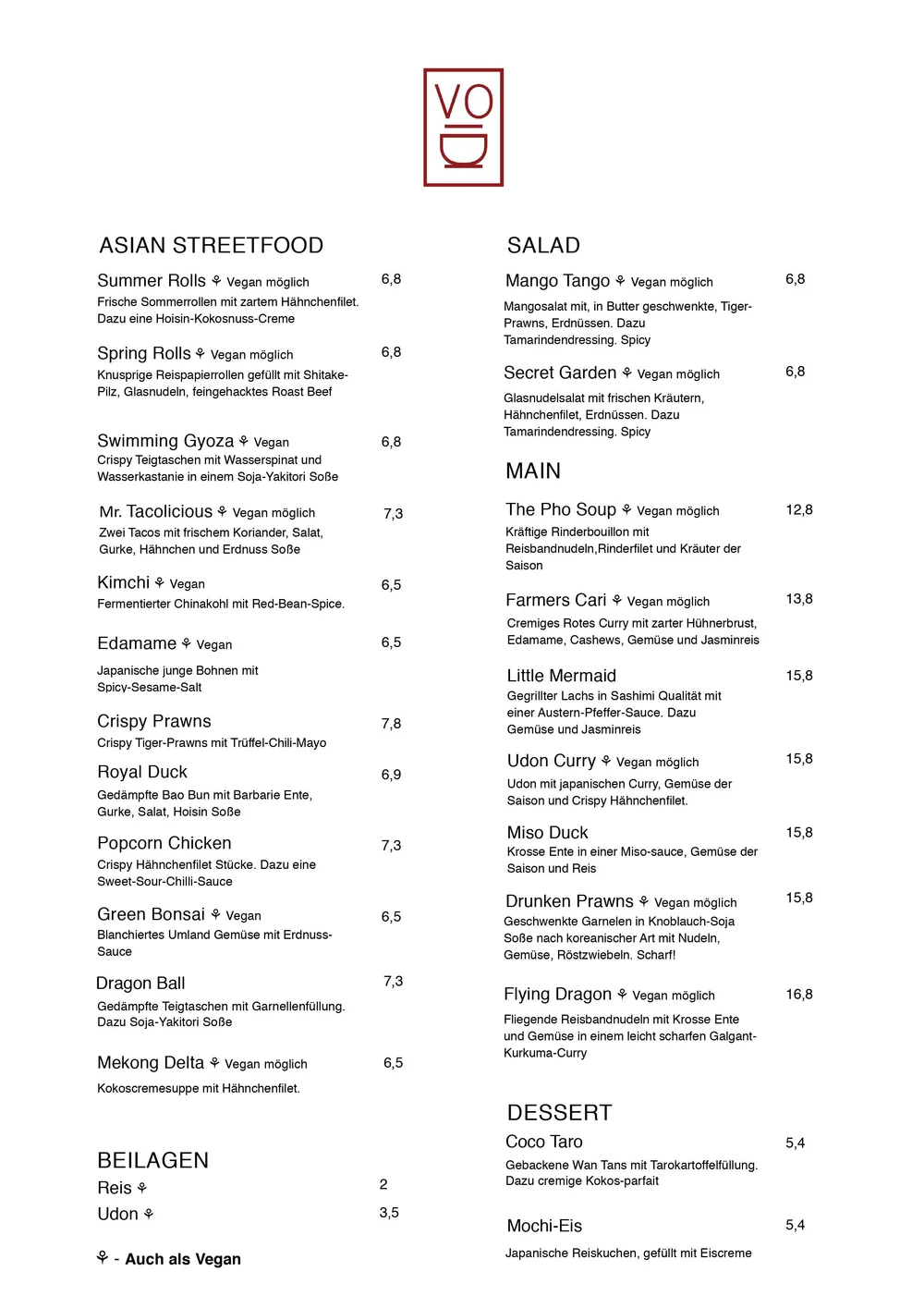 MENU — VO Restaurant & Bar