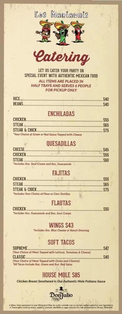 Mexican Food Catering Menu