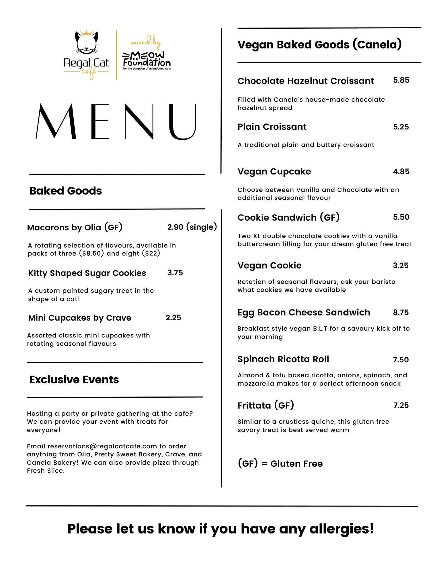 Menu — Regal Cat Cafe