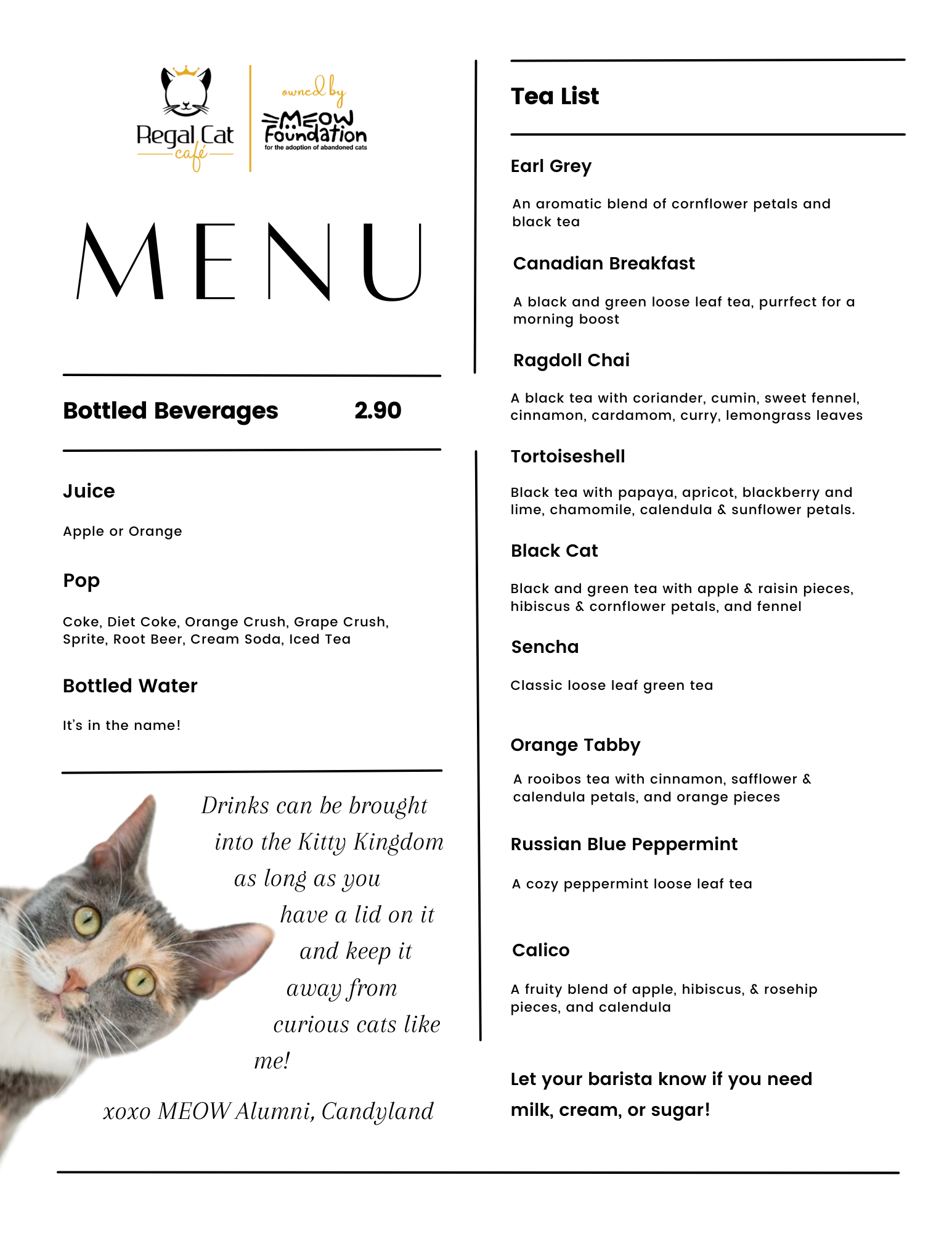 Menu — Regal Cat Cafe
