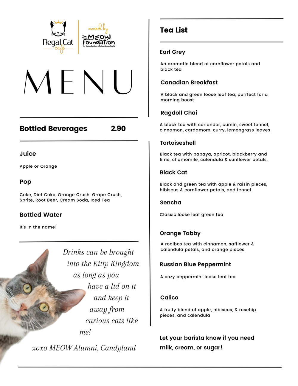 Menu — Regal Cat Cafe