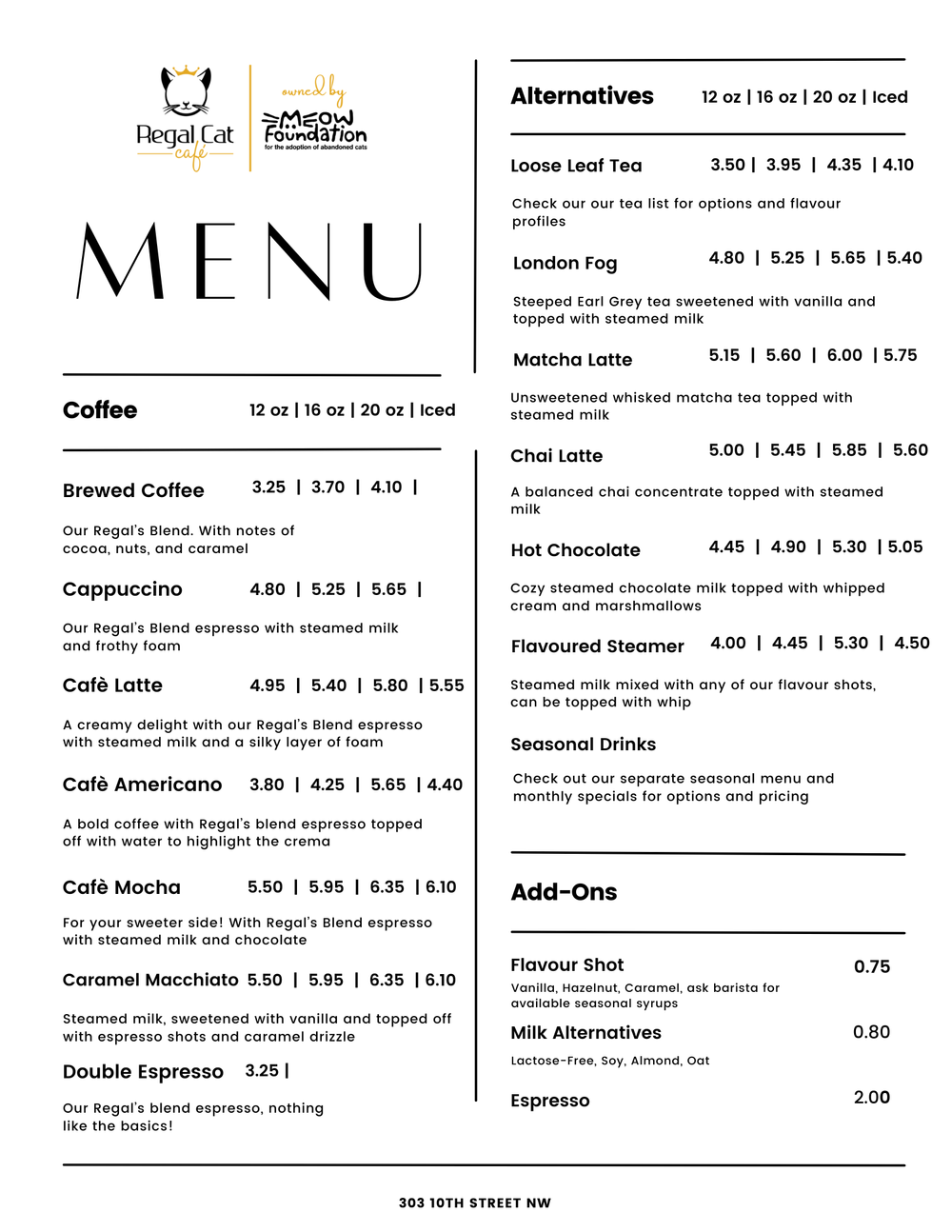 Menu — Regal Cat Cafe