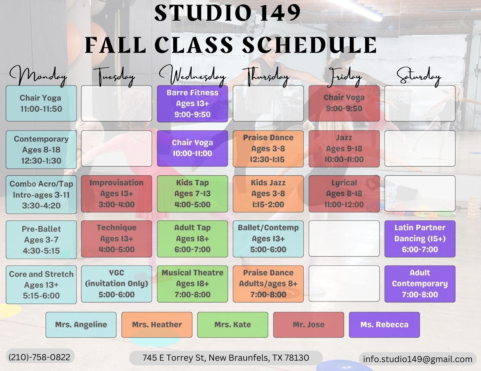 Fall 2024 Class Schedule — Psalm 149 Dance