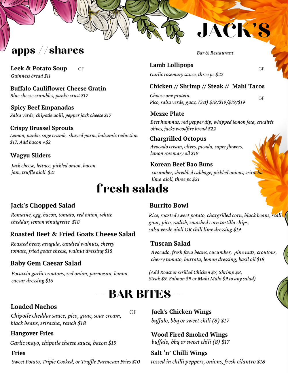 Our Menus — Jack's Bar & Restaurant