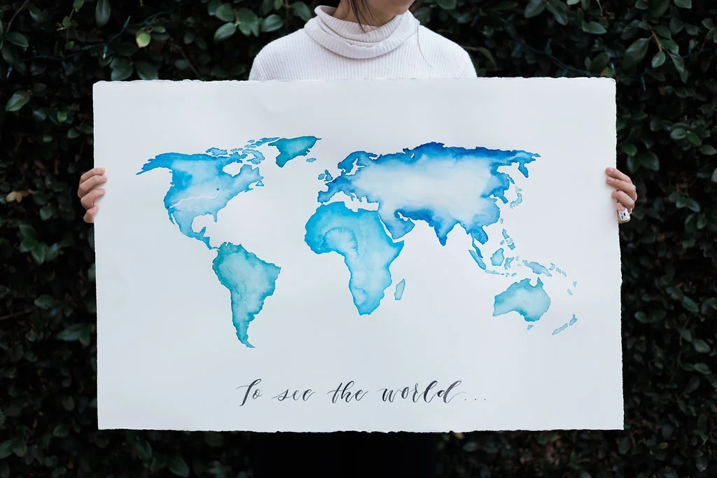 Watercolor World Map — Chasing Linen | Live Art & Watercolor Portrait