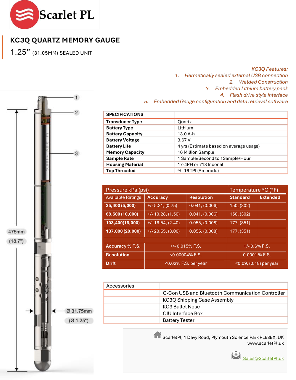 KC3Q Quartz Memory Gauge — Scarlet PL