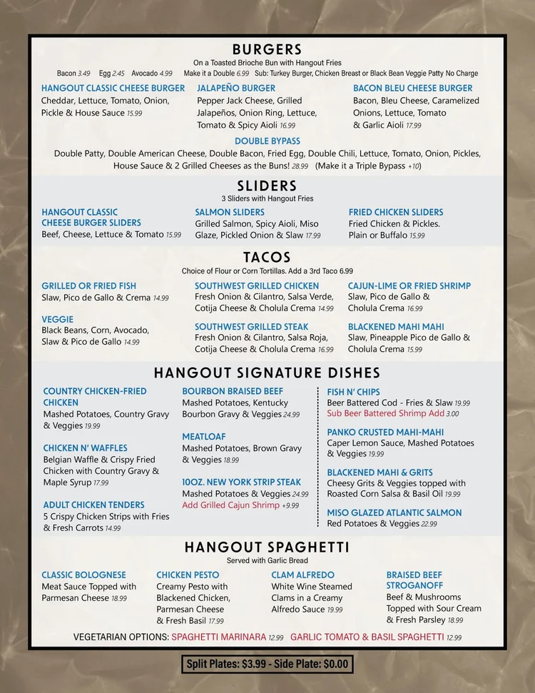 Digital Menu — The Hangout Restaurant