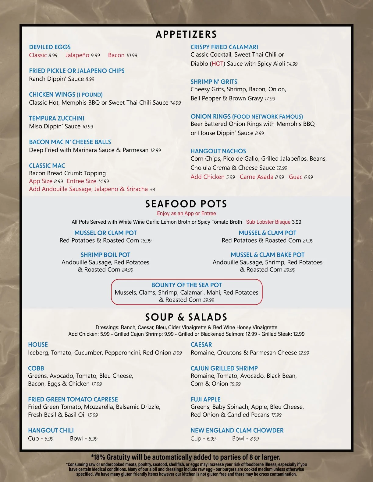 Digital Menu — The Hangout Restaurant