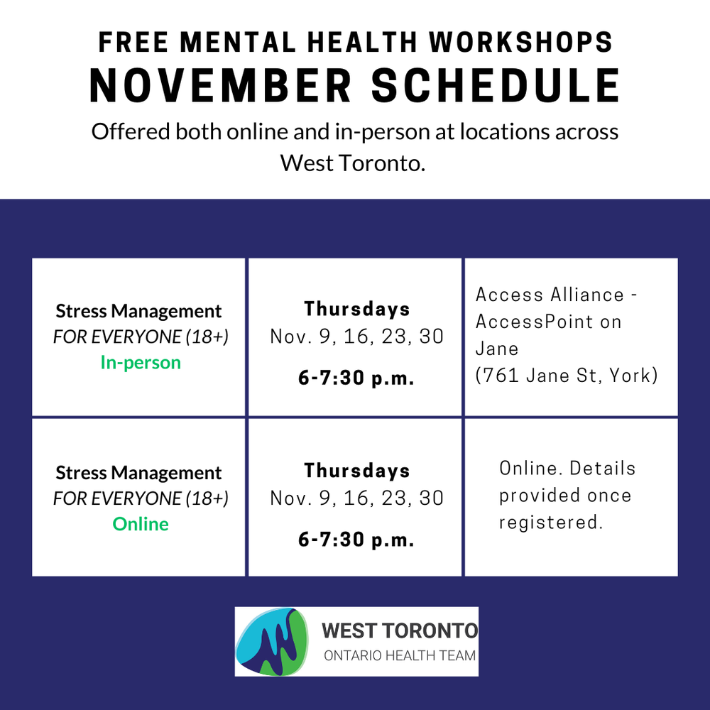 Free Mental Health Workshops — West Toronto Ontario Health Team